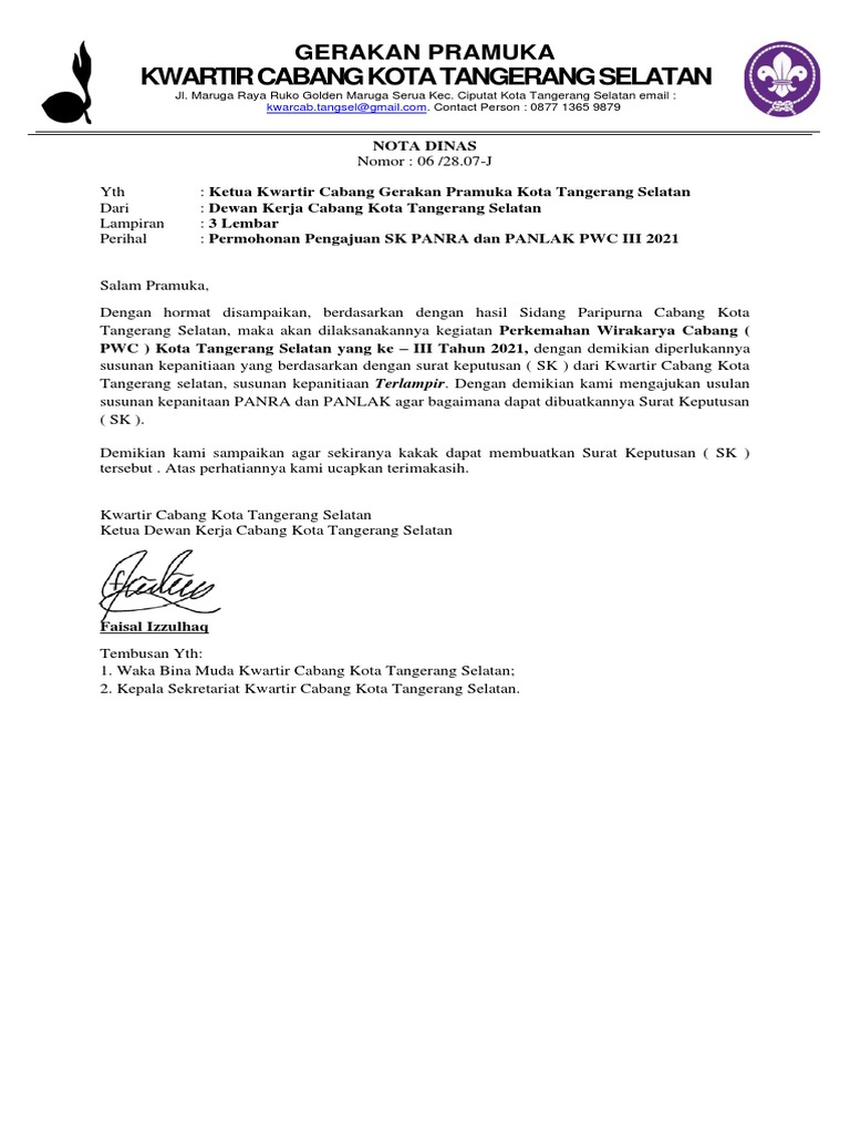 Nota Dinas Permohonan SK Panitia | PDF