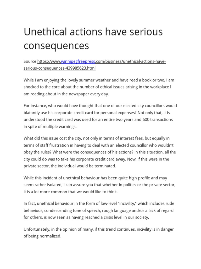 Unethical Actions Have Serious Consequences | PDF | Decision Making ...