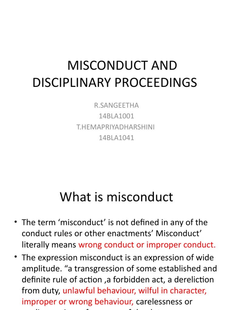 Misconduct and Disciplinary Proceedings: R.Sangeetha 14BLA1001 T ...