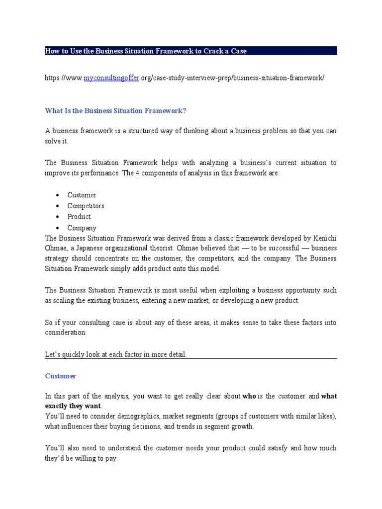 How To Use The Business Situation Framework To Crack A Case | PDF ...