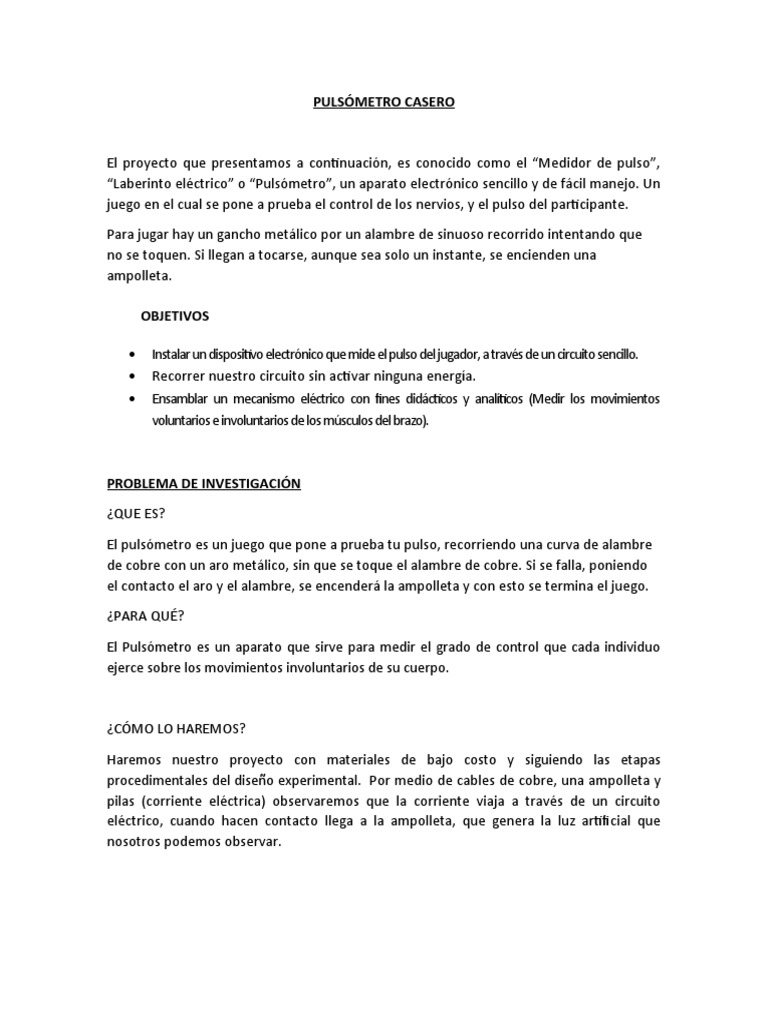 Pulsómetro Casero | PDF | Electricidad | Corriente eléctrica