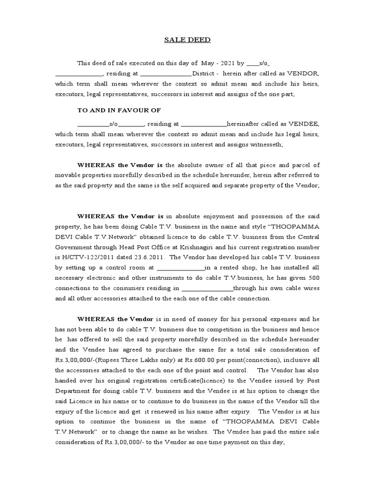 SALE DEED - Formatt | PDF | Deed | Cable Television