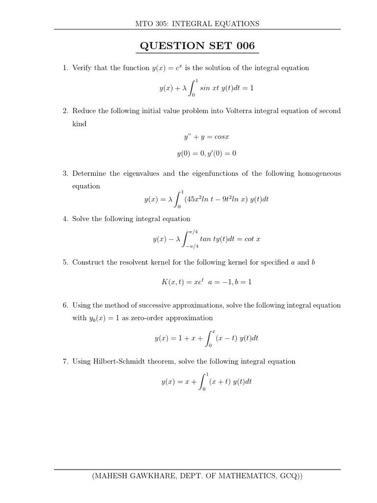 Assignment 006 (Integral Equation) | PDF