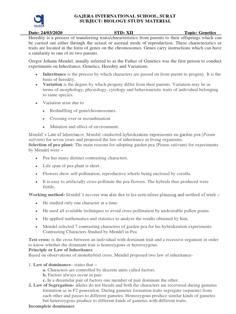 CBSE Class - 12 - Biology | PDF | Dominance (Genetics) | Zygosity