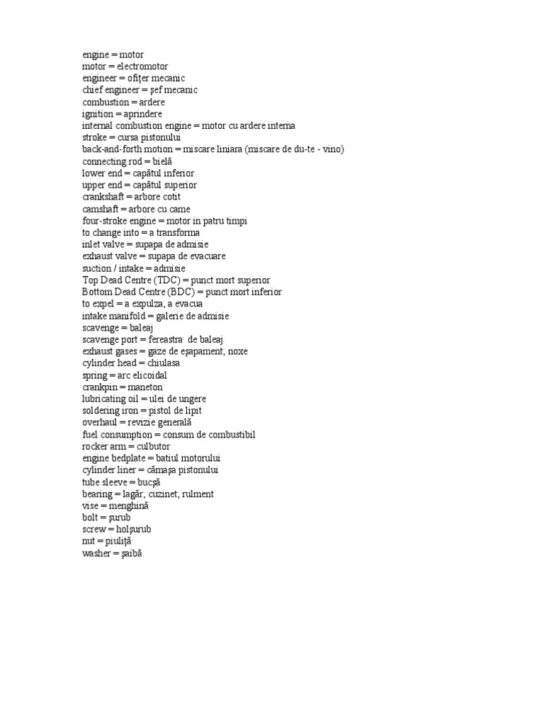Engine Vocabulary | PDF