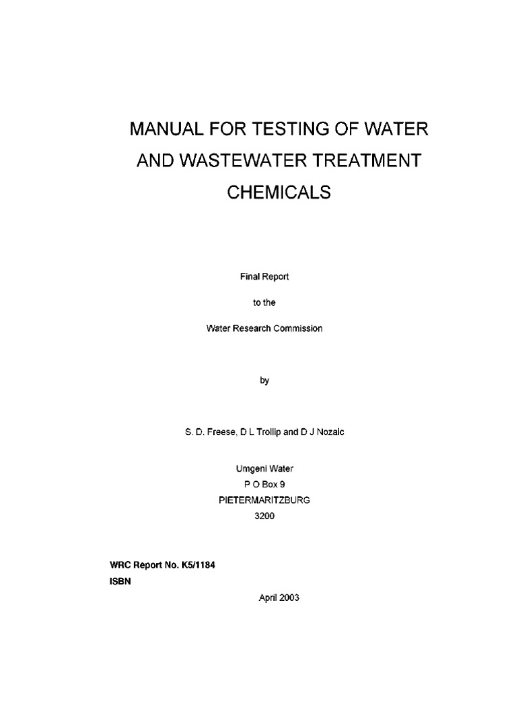 Standardized Testing for Treatment Chemicals | PDF | Water Purification ...