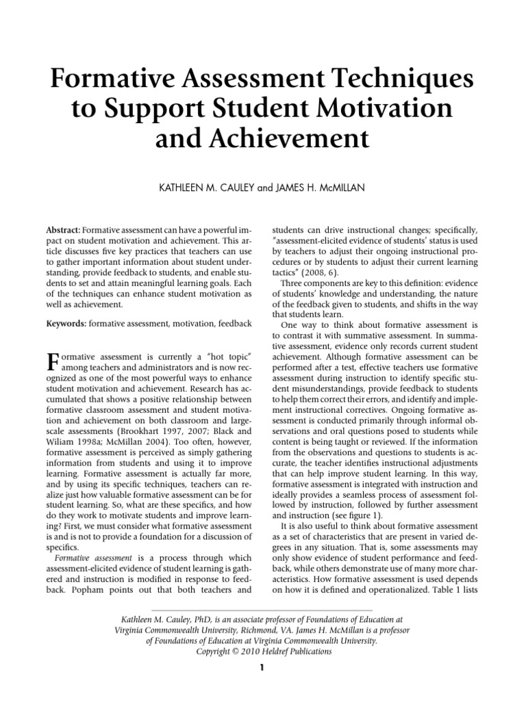 Formative Assessment Techniques | PDF | Educational Assessment | Motivation