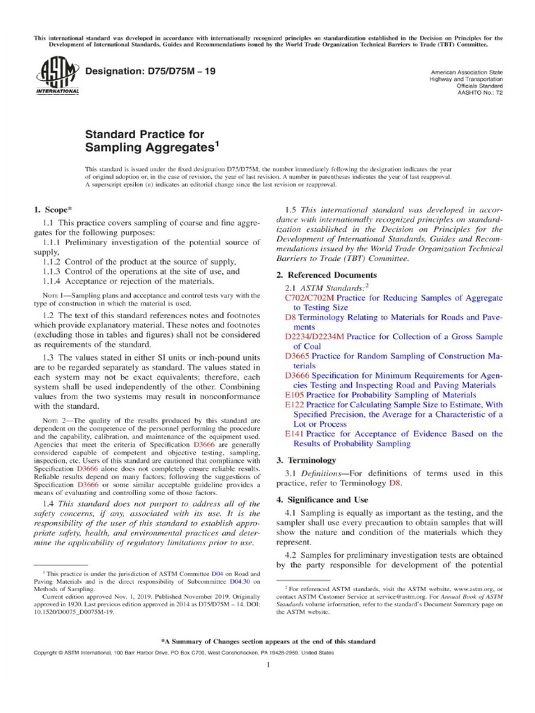 Astm d75 d75m 19 PDF | PDF