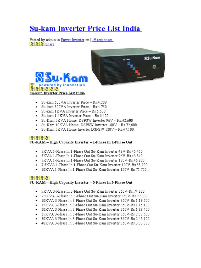 Su-kam Inverter Price List India: 600VA to 40KVA Models with Prices ...