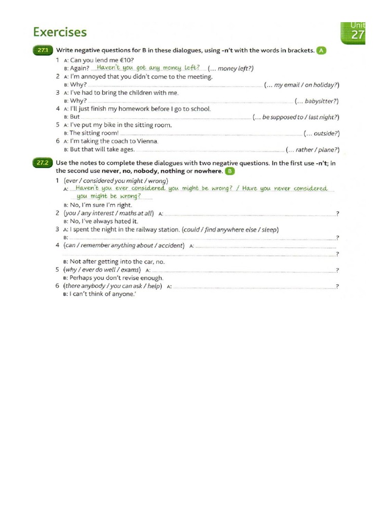 Negative Questions Exercises | PDF