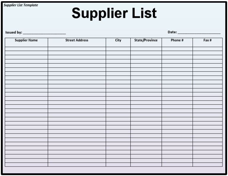 Supplier List Template | PDF