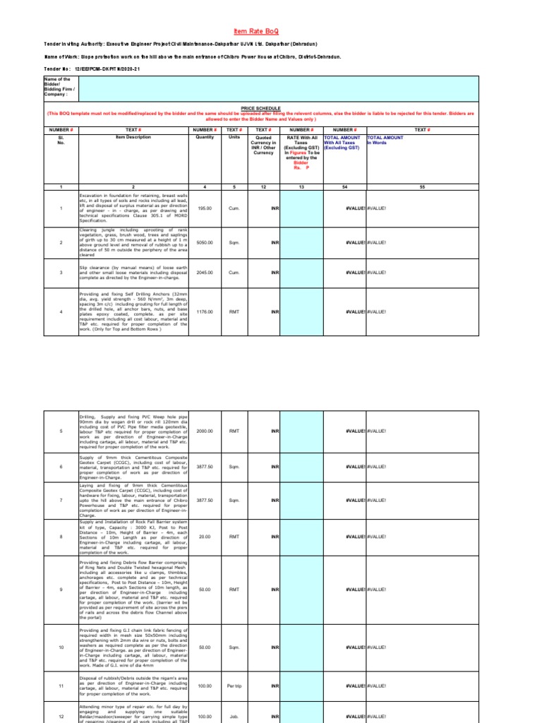 Item Rate Boq: Total Amount With All Taxes (Excluding GST) Total Amount ...