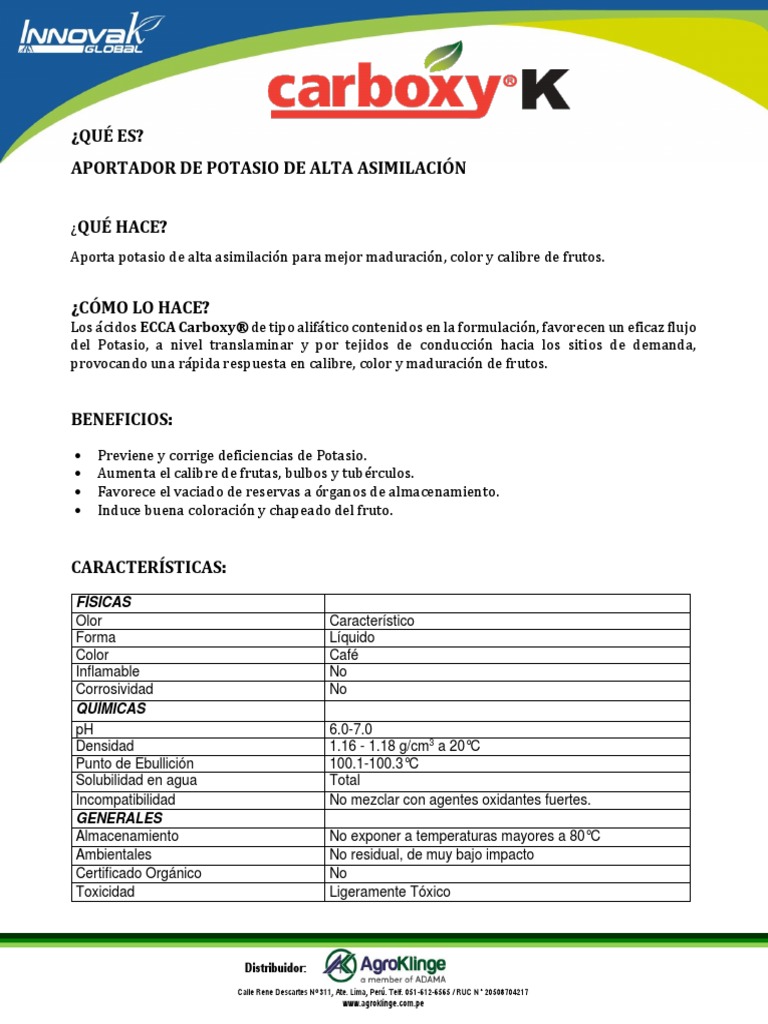 Ficha Técnica Carboxy K | PDF | Potasio | Dieta y nutrición