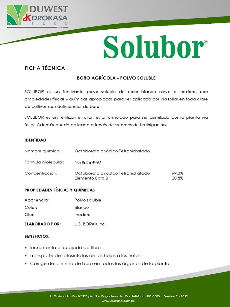 Ficha Técnica SOLUBOR | PDF | Agronomía | Cultivos