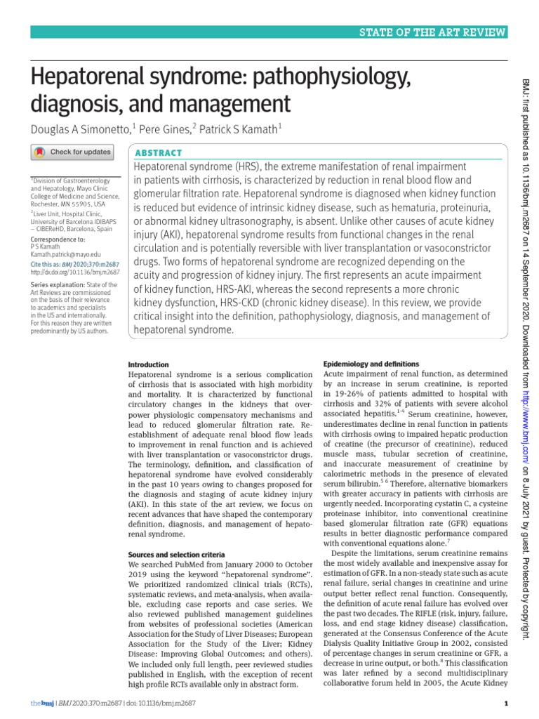 Hepatorenal Syndrome Pathophysiology, Diag-Nosis, and Management | PDF ...