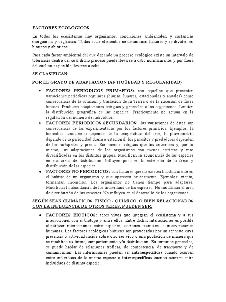 Factores Ecológicos | Descargar gratis PDF | Ecología | Ecosistema