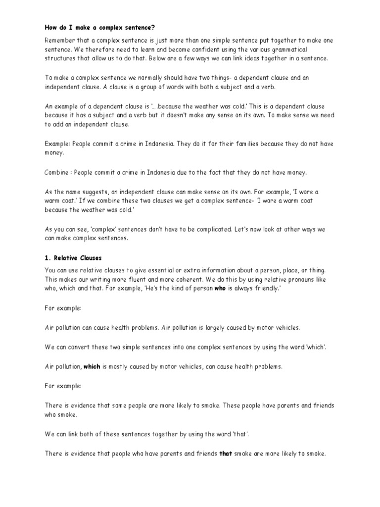How to Create Complex Sentences | PDF | Sentence (Linguistics) | Clause