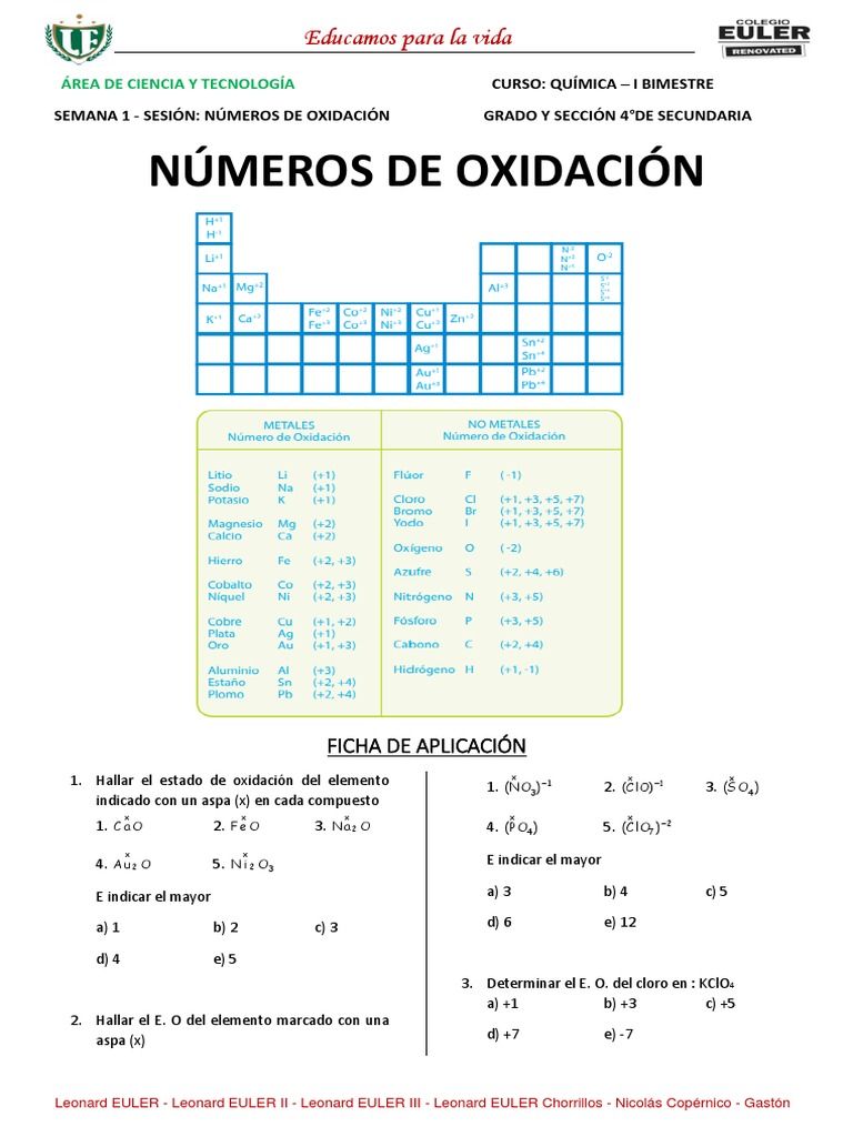 Sesión 1 Números de Oxidación | PDF | Ciencias fisicas | Química