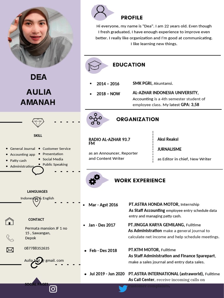 Dea Aulia: Accounting Graduate Profile | PDF | Communication | Business