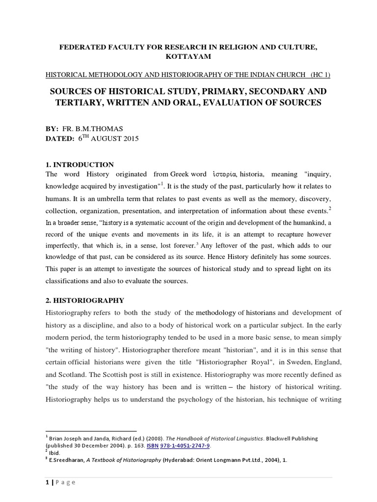 Historical Methodology and Historiography: An Analysis of the Sources ...