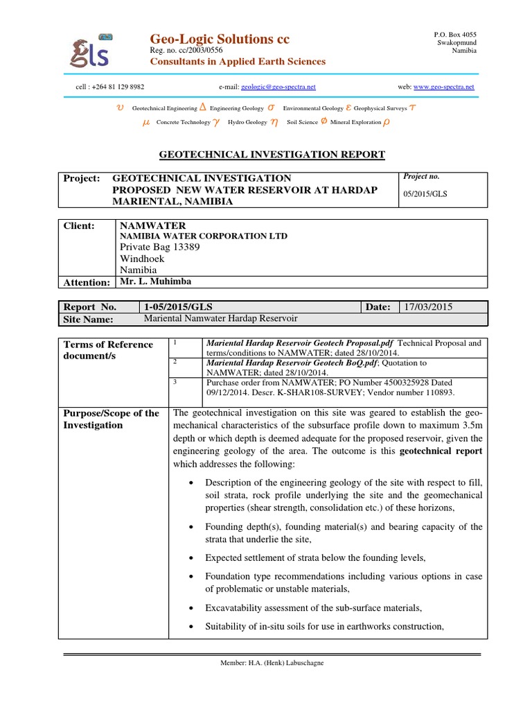 Geotechnical Report: Hardap Reservoir | PDF | Geotechnical Engineering ...