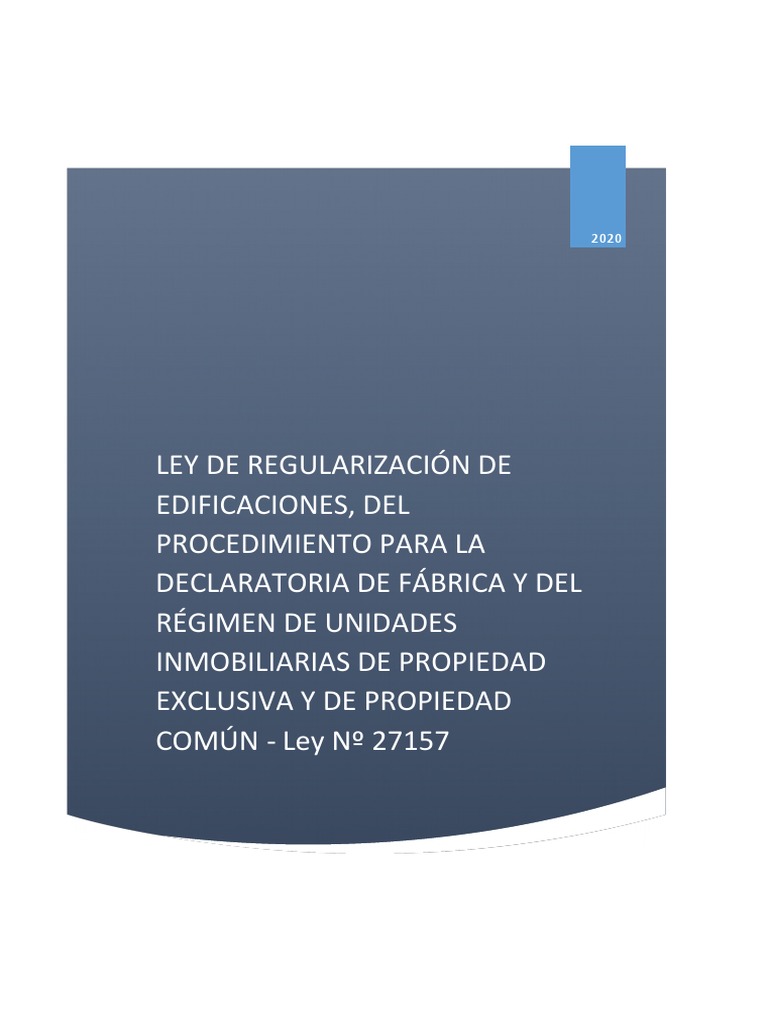 Ley 27157 Regularizacion de Edificaciones | PDF | Propiedad | Condominio