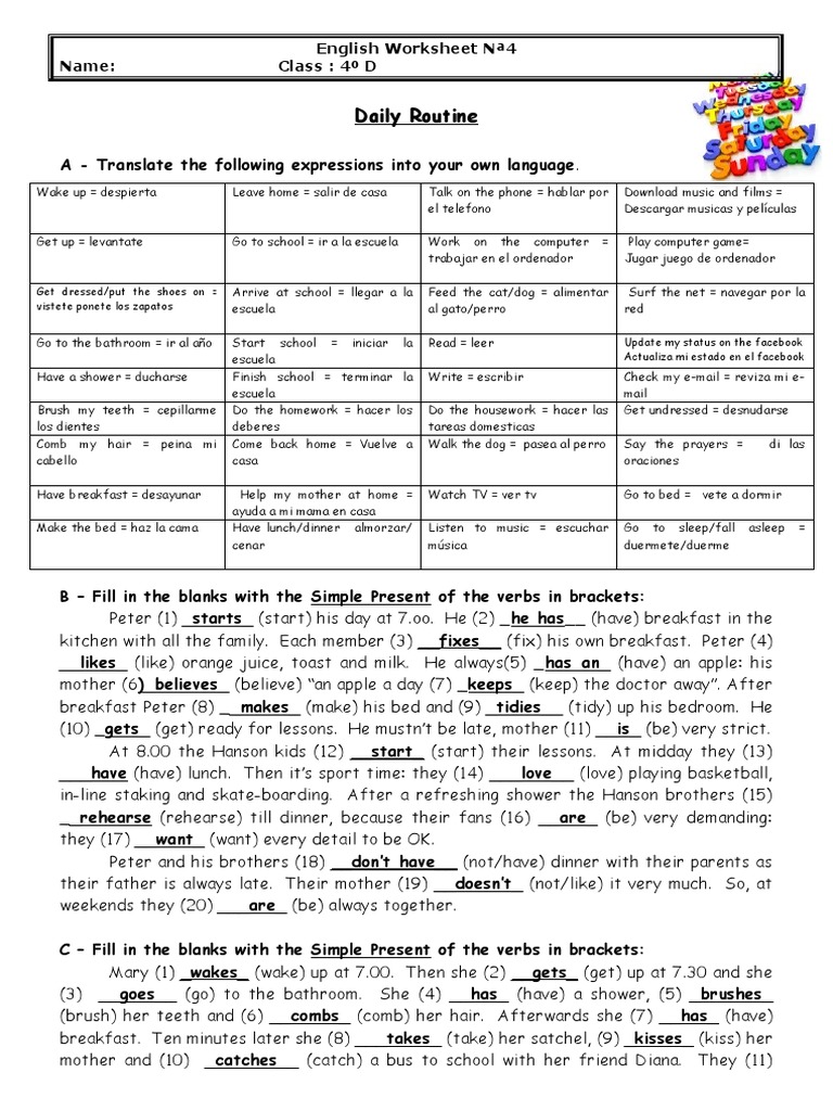 DIALY ROUTINE GUIA | PDF | Meal | Food And Drink