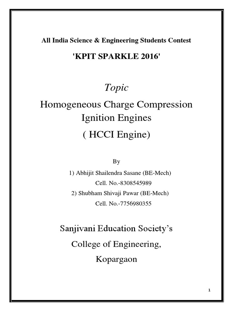 Homogeneous Charge Compression Ignition Engines (HCCI Engine) | PDF ...