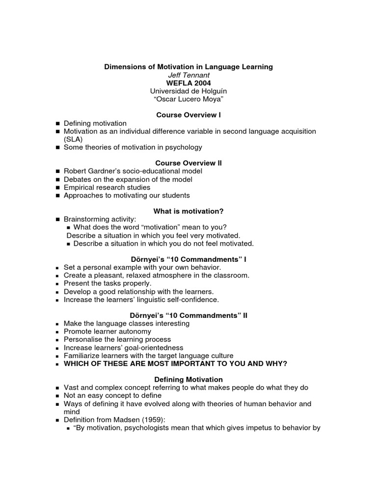 Dimensions of Motivation in Language Learning | PDF | Motivation ...