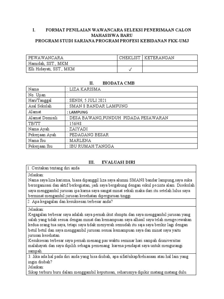 Formulir Wawancara | PDF