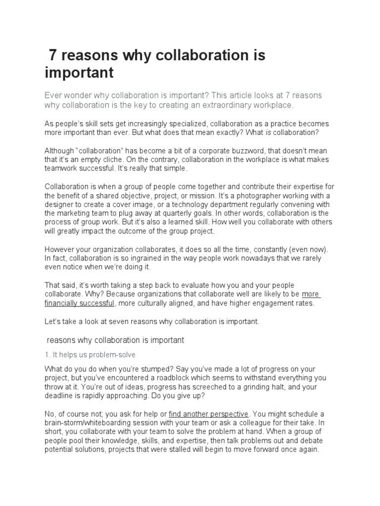 Importance of Collaboration in Workplaces | PDF | Employee Retention ...