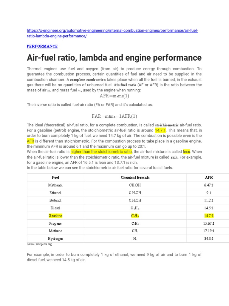 Air-Fuel Ratio, Lambda and Engine Performance: AFR M M | Download Free ...