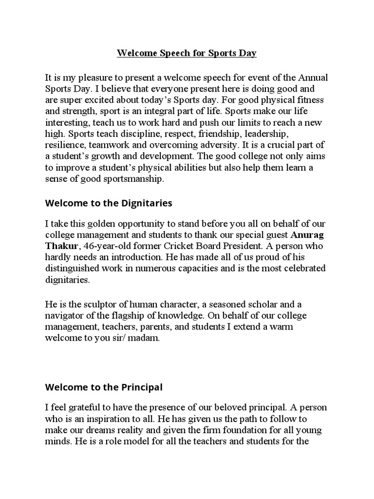 Welcome Speech For Sports Day | PDF | Sports