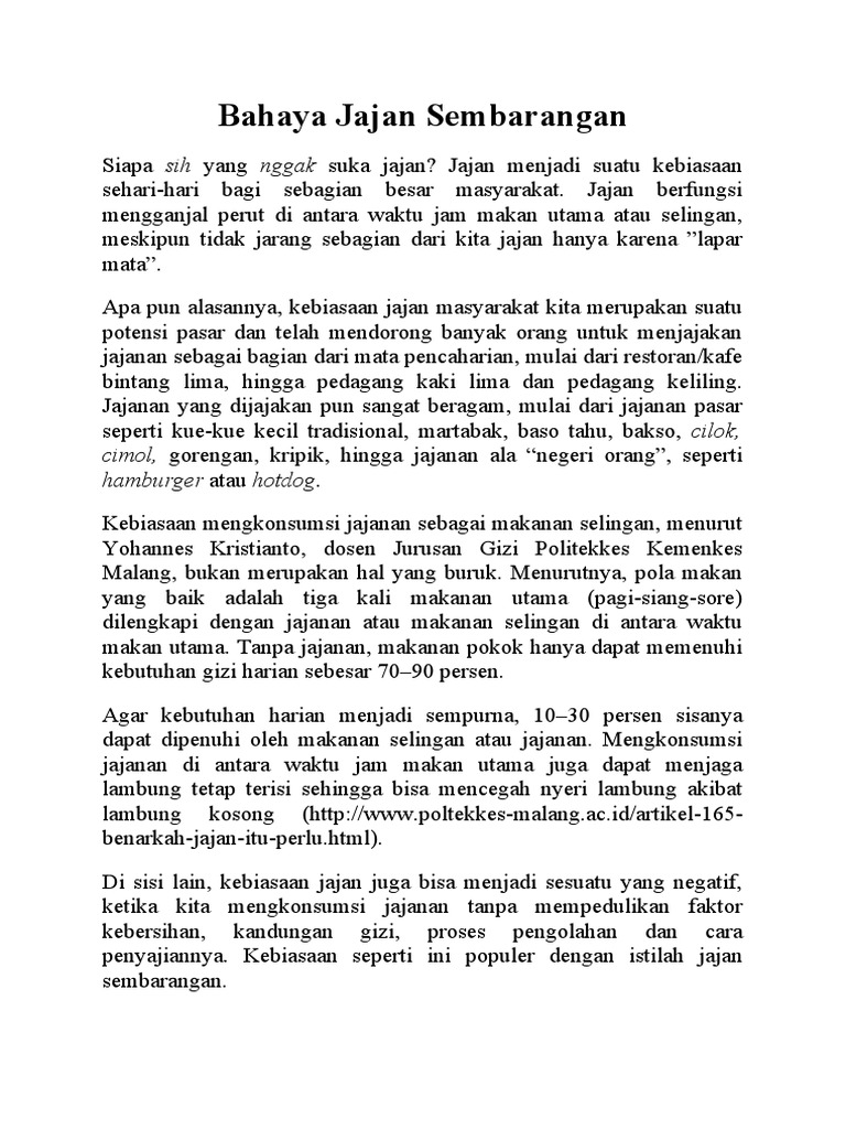 Bahaya Jajan Sembarangan | PDF