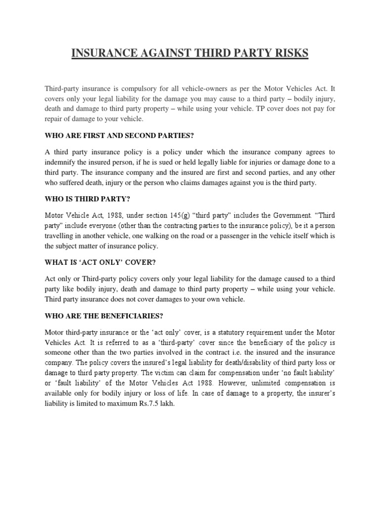 Insurance Against Third Party Risks | PDF | Liability Insurance ... Insurance Against Third Party Risks | PDF | Liability Insurance ...