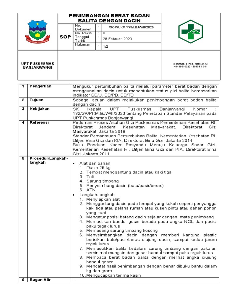 Sop Cara Penimbangan BB Balita Dengan Dacin | PDF
