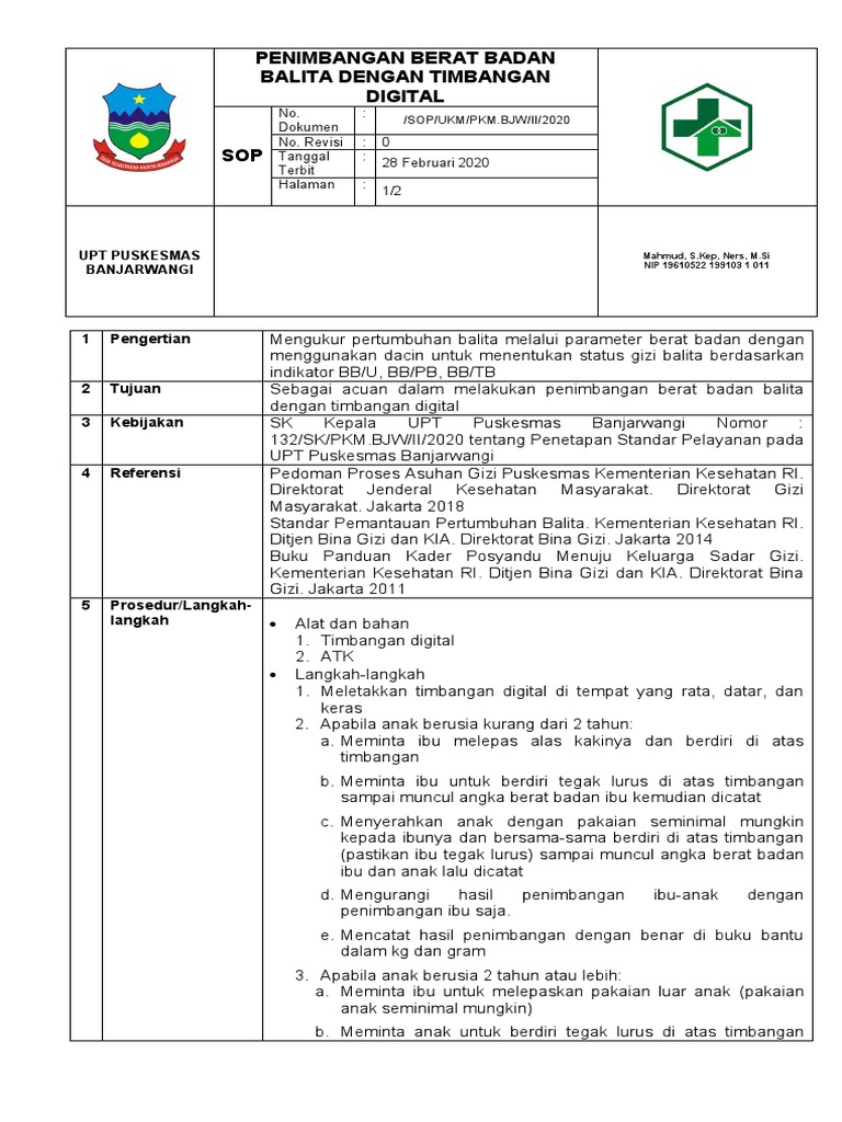 Sop Cara Penimbangan BB Balita Dengan Timbangan Digital | PDF
