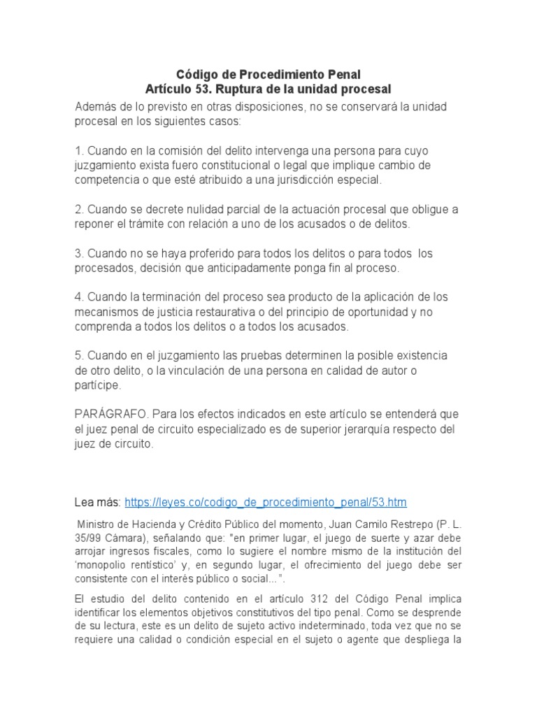 Código de Procedimiento Penal | PDF | Derecho penal | Monopolio