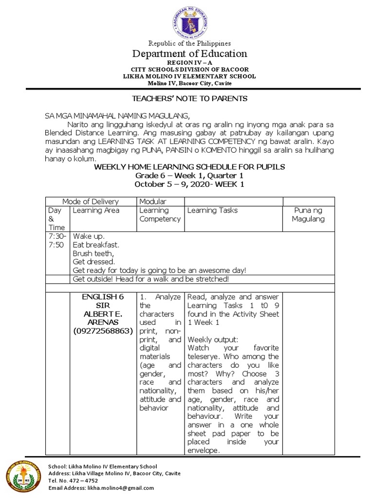 Department of Education: Teachers' Note To Parents | PDF | Human Nature ...