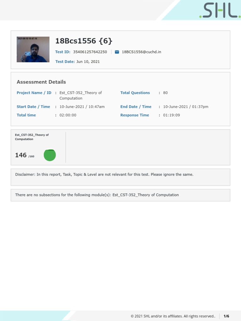 Theory of Computation Score Report | PDF | Tests | Evaluation Methods