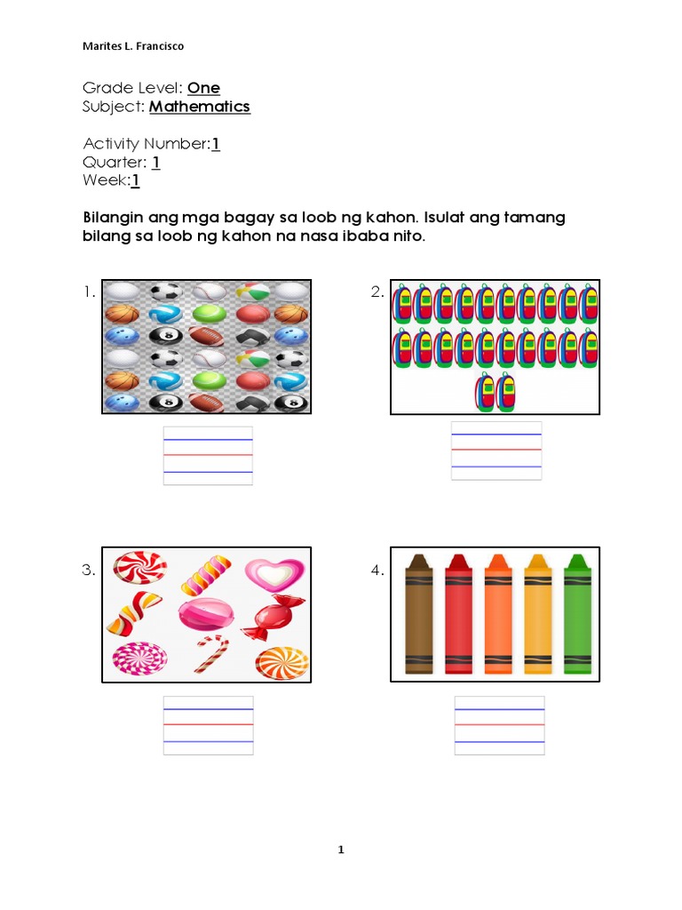 Math Worksheet Gr1-Q1 Wk1 Francisco | PDF
