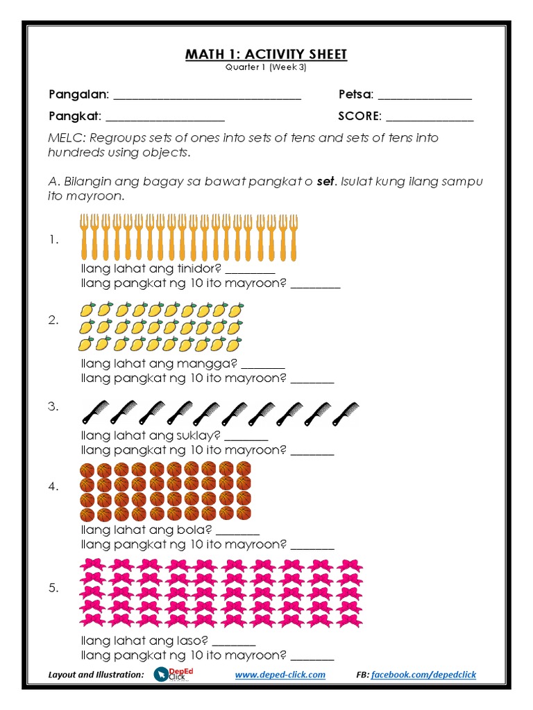 Grade 1 Math Activity Sheets Q1 Week 3 | PDF