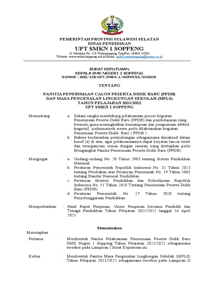 SK Panitia PPDB 2020-2021 | PDF