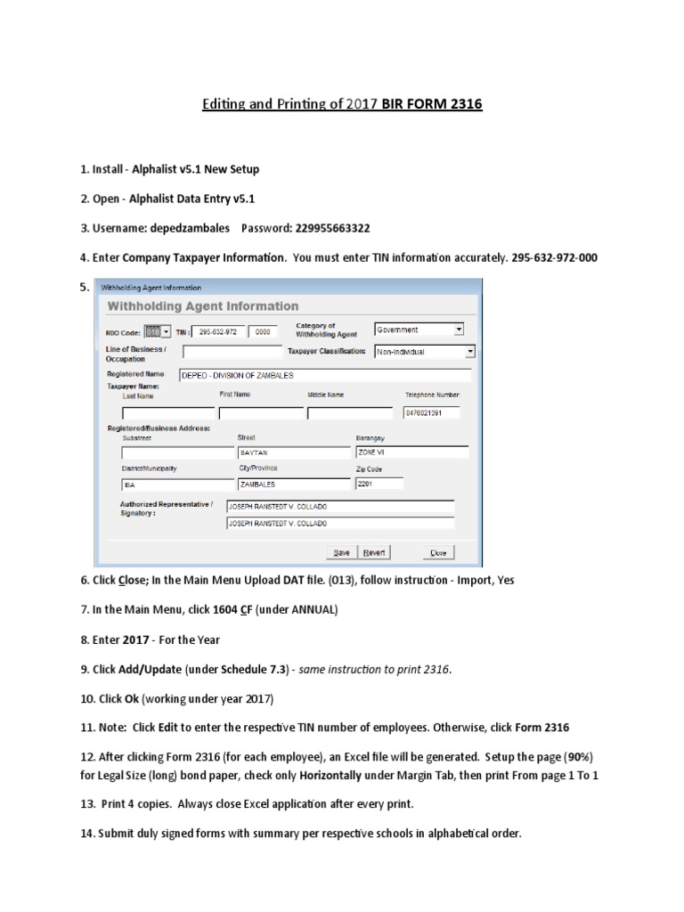 BIR Form 2316 Printing Guide | PDF