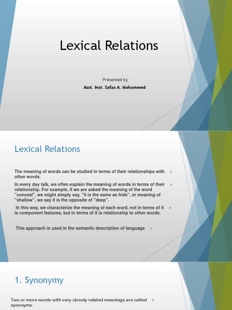 Lexical Relations: Asst. Inst. Safaa A. Mohammed | PDF | Lexical Semantics | Language Mechanics