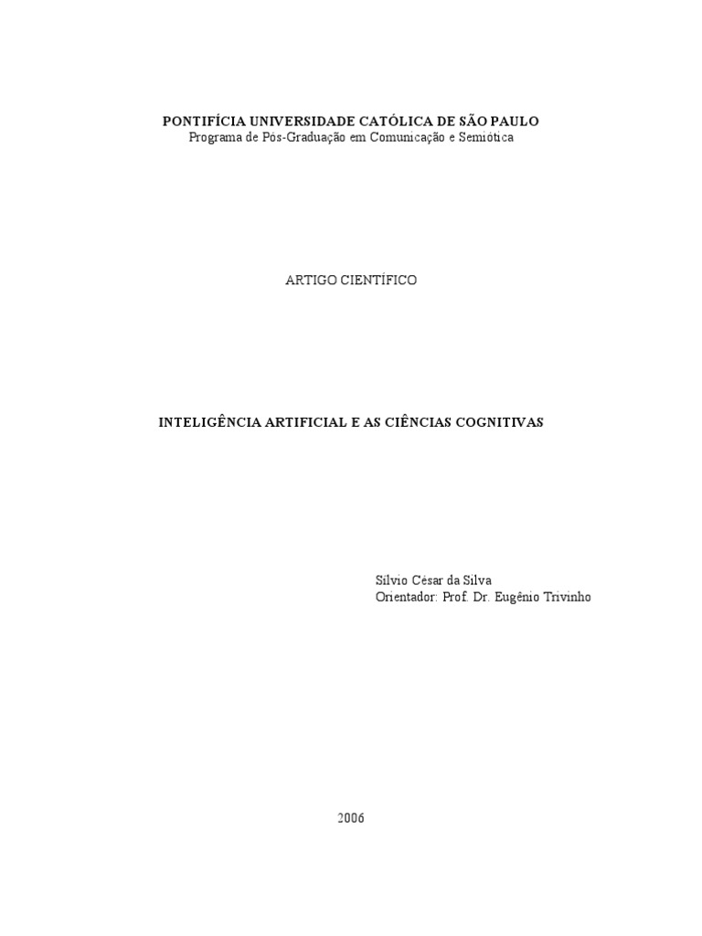 Inteligência Artificial e As Ciências Cognitivas | PDF | Inteligência ...