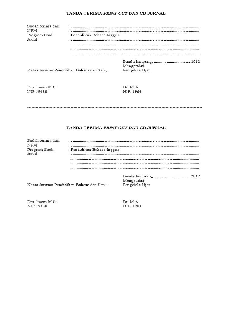 Tanda Terima Print Out dan CD Jurnal | PDF
