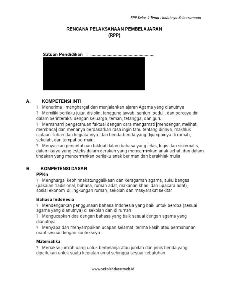 RPP SD KELAS 4 SEMESTER 1 - Indahnya Kebersamaan | PDF | Karier & Perkembangan