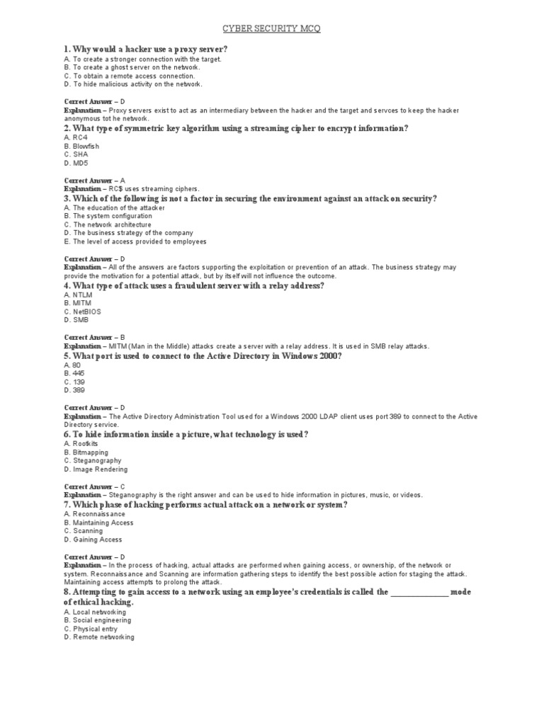 Cyber Security MCQ | Download Free PDF | Transmission Control Protocol | Port (Computer Networking)