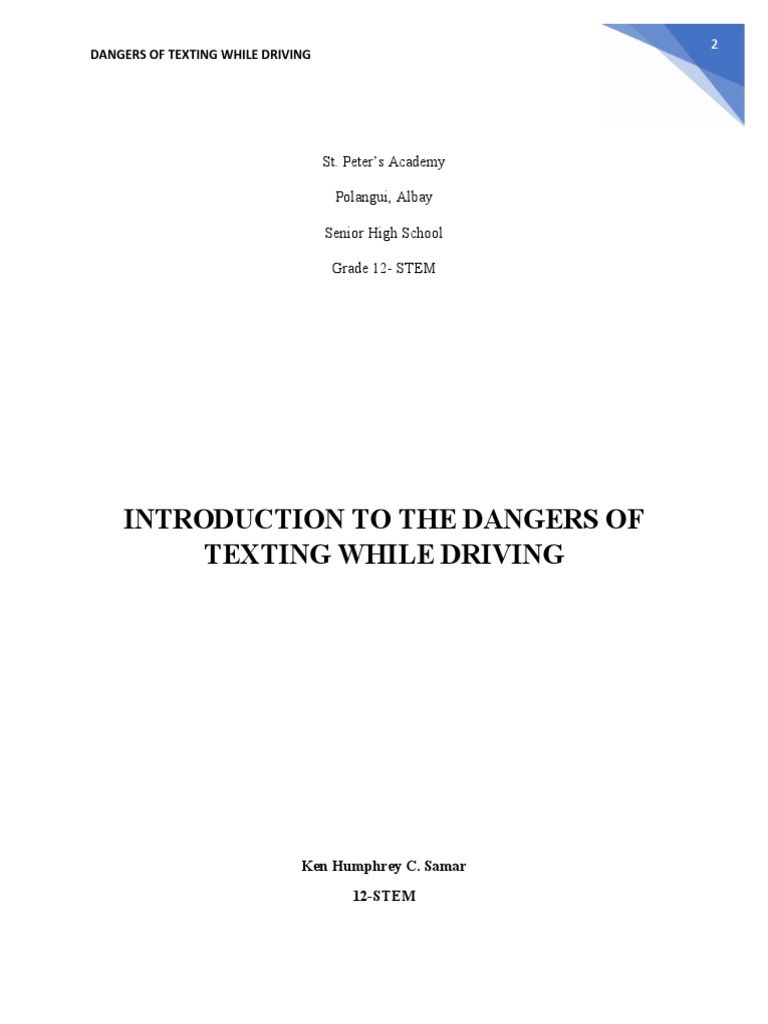Introduction To The Dangers of Texting While Driving | PDF | Text ...